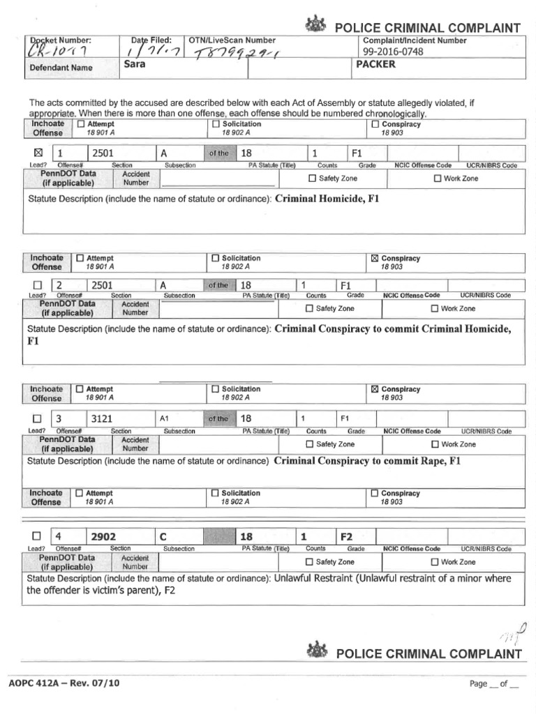 Criminal Complaint Charging Sara Packer With PDF | PDF