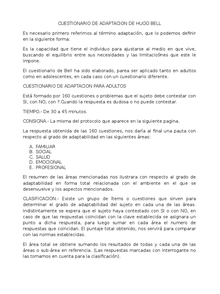 Rio de Adaptacion de Hugo Bell | PDF | Adultos | Cuestionario