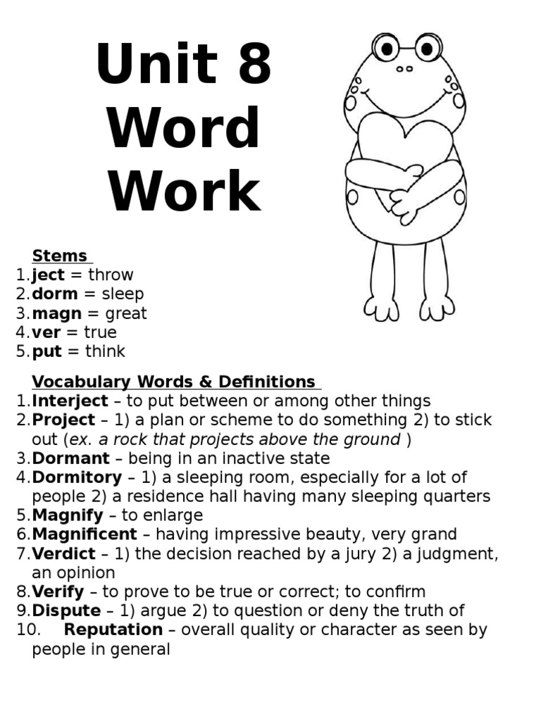 Word Work Unit 8 | PDF