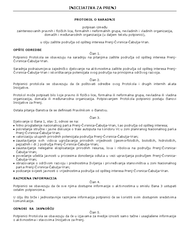 Protokol o Saradnji - Prijedlog2 | PDF