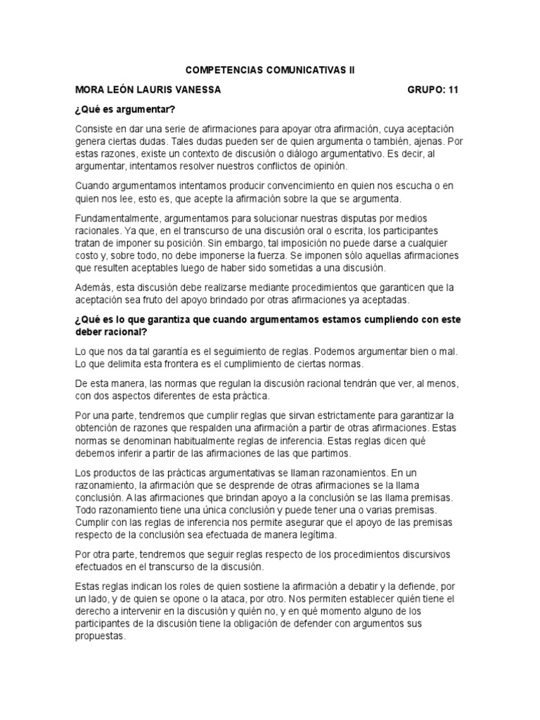 ¿En qué consiste argumentar? | PDF | Argumento | Inferencia