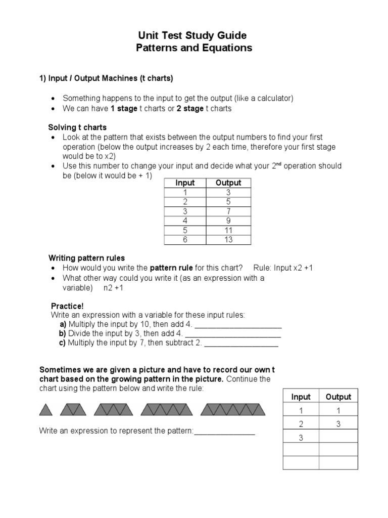 Unit Test Study Guide Patterns and Equations | PDF | Equations ...