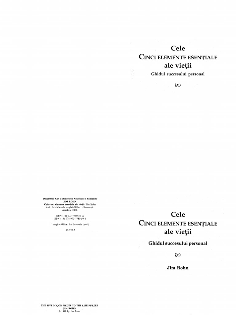 Jim Rohn Cele Cinci Elemente Esentiale Ale Vietii PDF | PDF