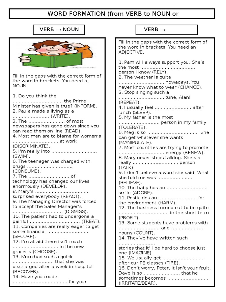 Word Formation From Verb To Noun or Adjective | PDF | Adjective | Ellipsis