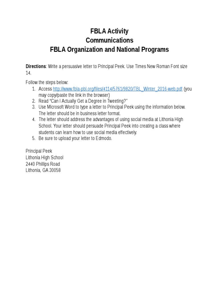 Fbla Activity Communication | PDF