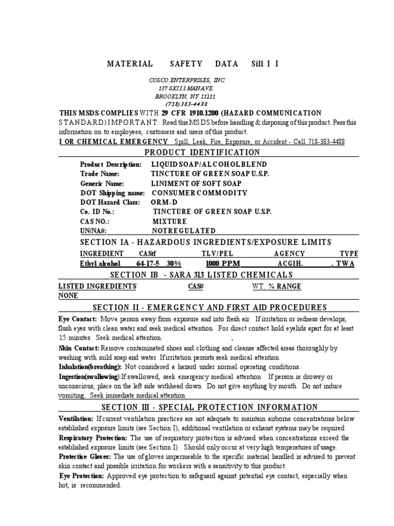 Green Soap Msds | PDF | Hypothermia | Fires