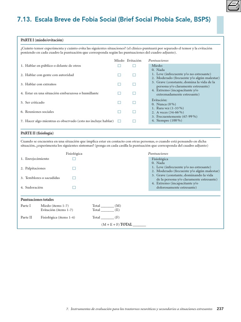 Escala Breve de Fobia Social (Brief Social Phobia Scale, BSPS) | Temor ...