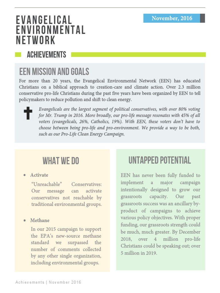 Evangelical Environmental Network: EEN Mission and Goals | PDF ...