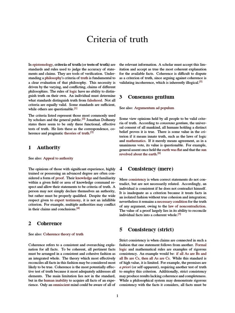 Criteria of Truth | Epistemological Theories | Propositional Attitudes