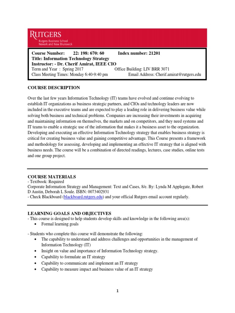 IT Strategy Course Overview and Goals | PDF | Strategic Management ...
