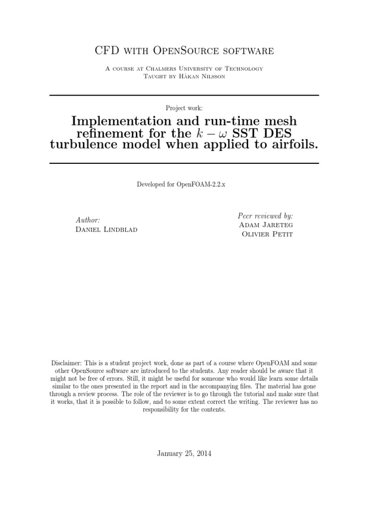 K Omega SST DES Report PDF | PDF | Turbulence | Viscosity