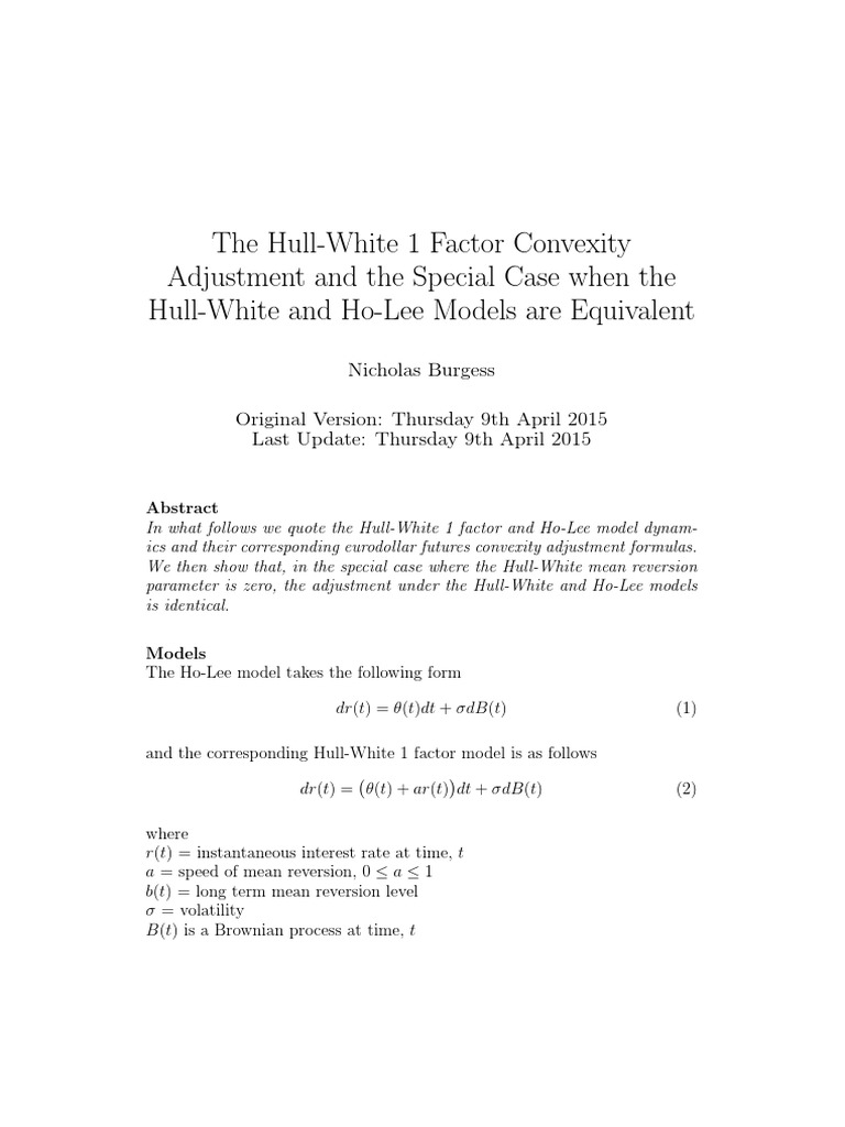 Hull-White 1F and Ho-Lee Model Equivalence | PDF | Economics | Applied ...