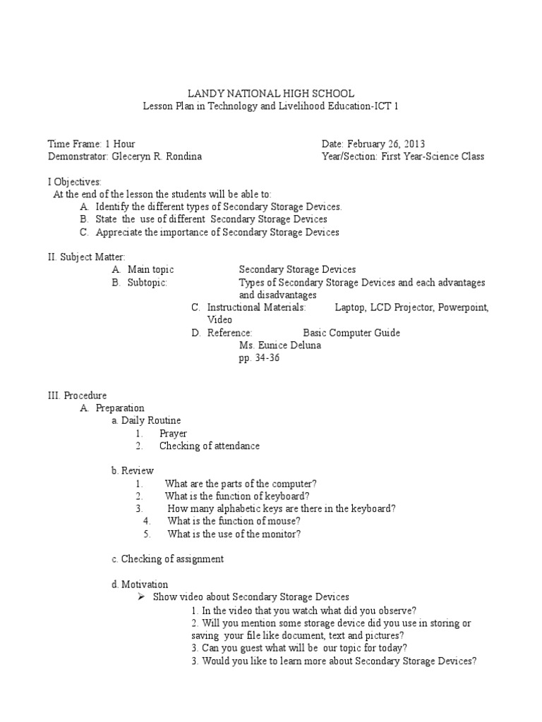 Lesson Plan Storage | PDF