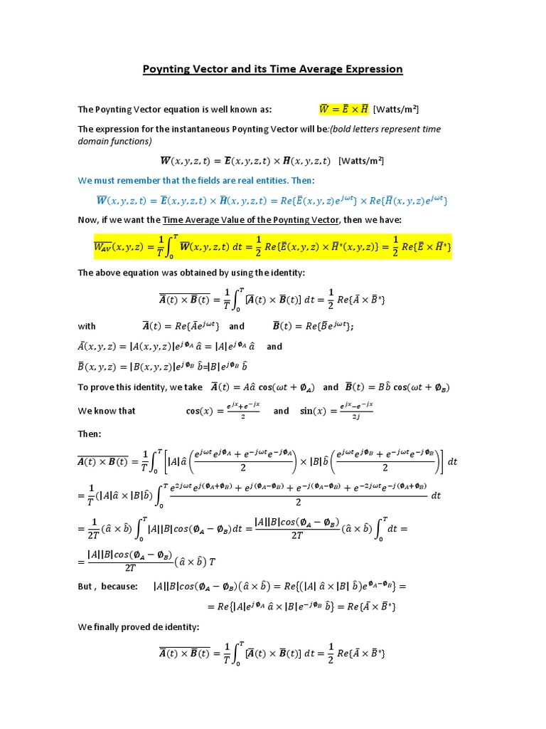 Derivation of the Time Average Expression for the Poynting Vector | PDF ...