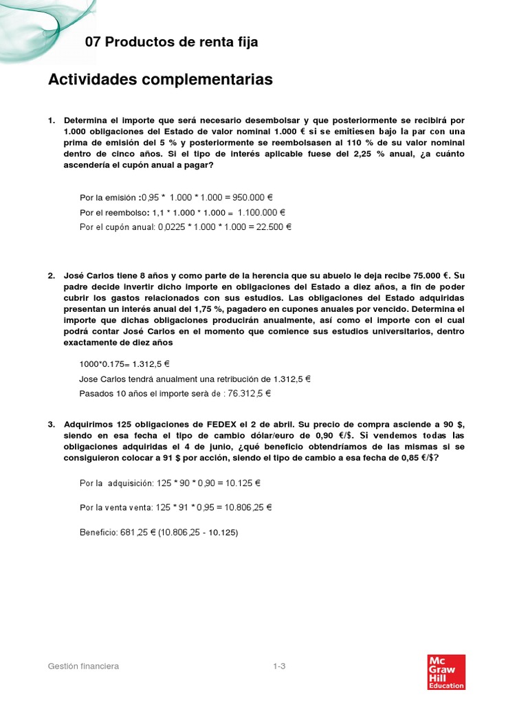 Act Complementarias Ud7 | PDF | Renta Fija | Euro