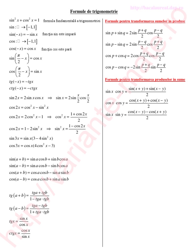 Formule Trigonometrie