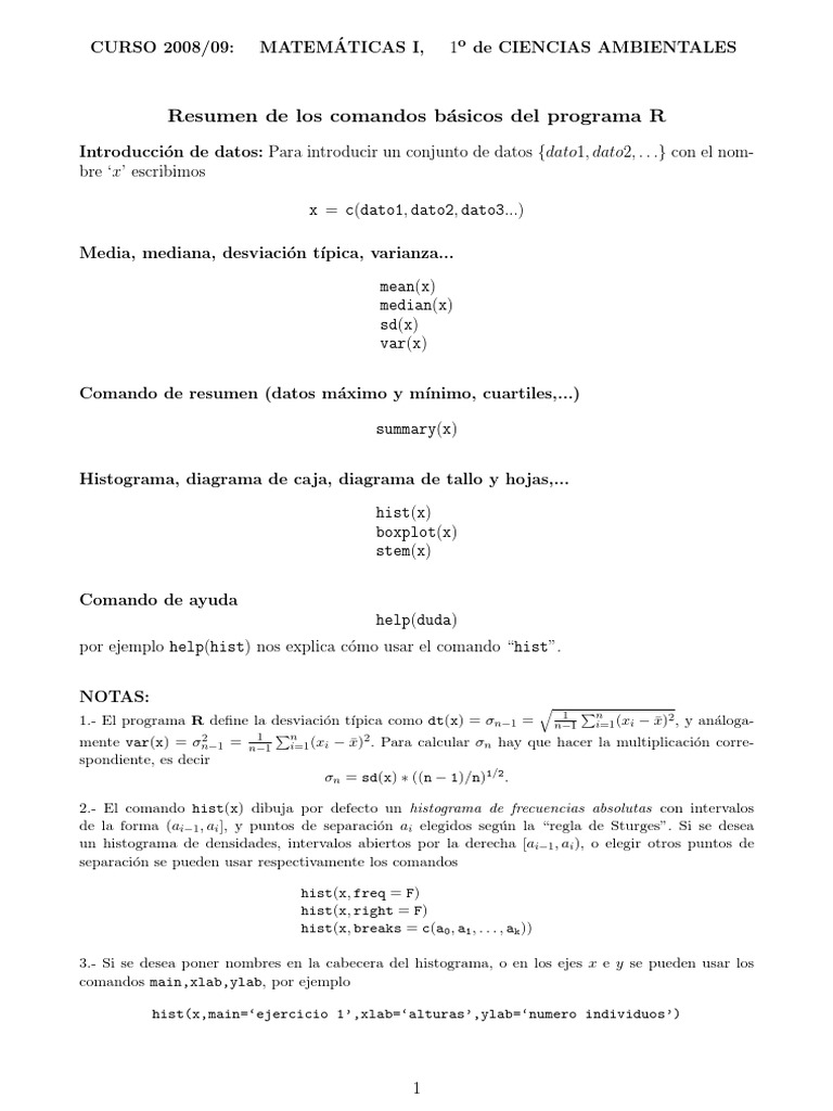 Introducción a los comandos básicos del programa R para análisis ...