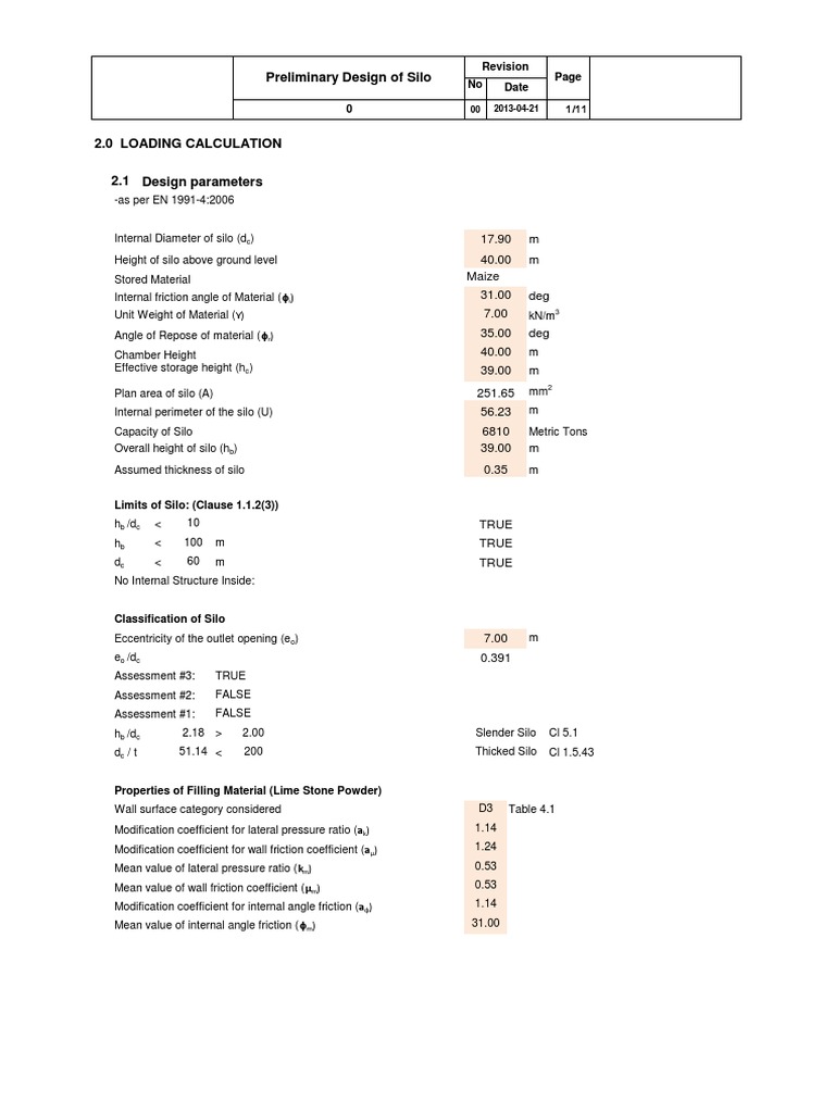 Silo Design and Calculation Guide | PDF | Friction | Reynolds Number