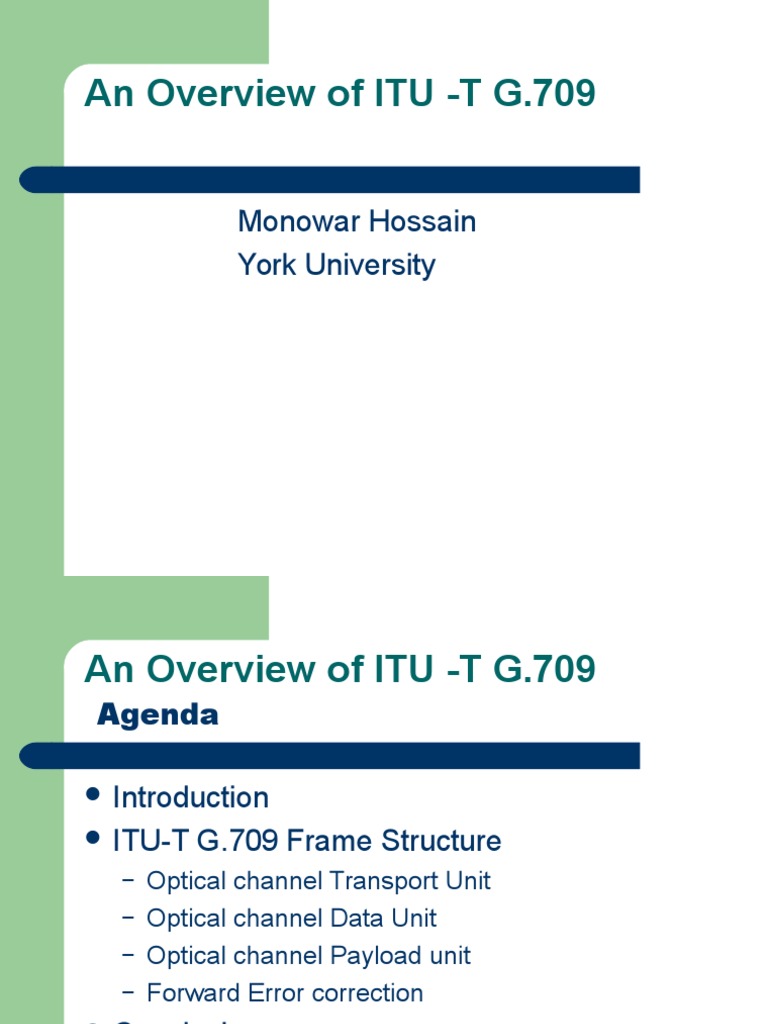 An Overview of ITU - T G.709: Monowar Hossain York University | PDF ...