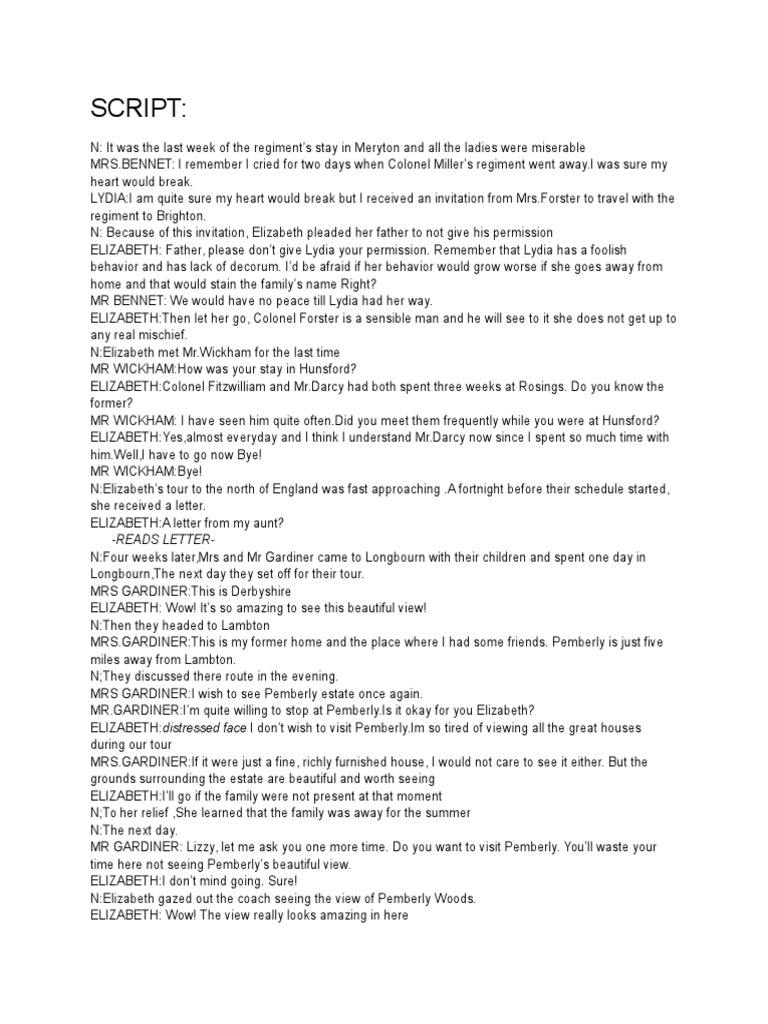 Script | Pride And Prejudice | Jane Austen