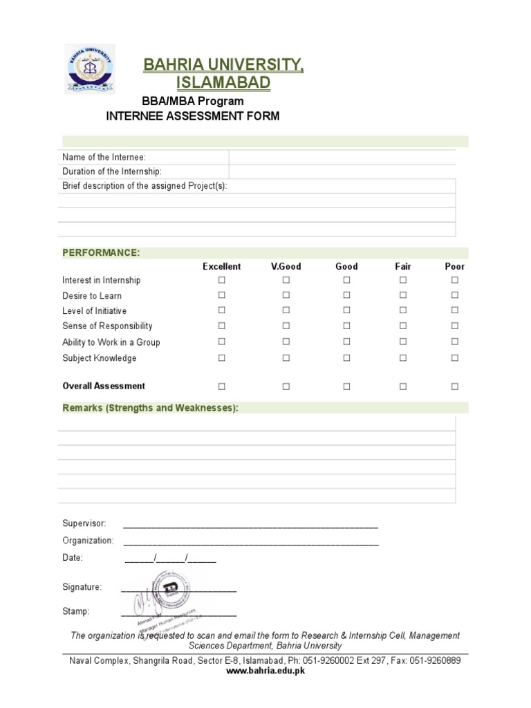 Internship Assessment Form 1 | PDF