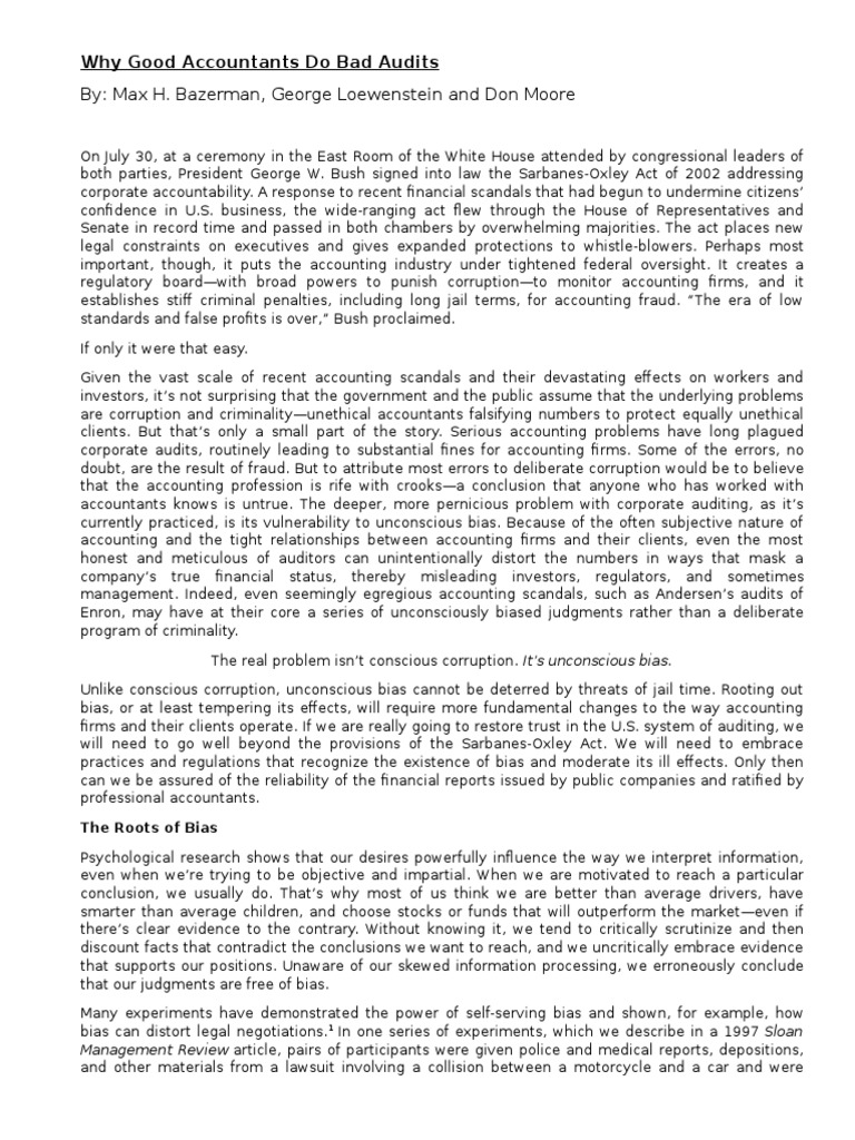 Why Good Accountants Do Bad Audits | PDF | Bias | Sarbanes–Oxley Act