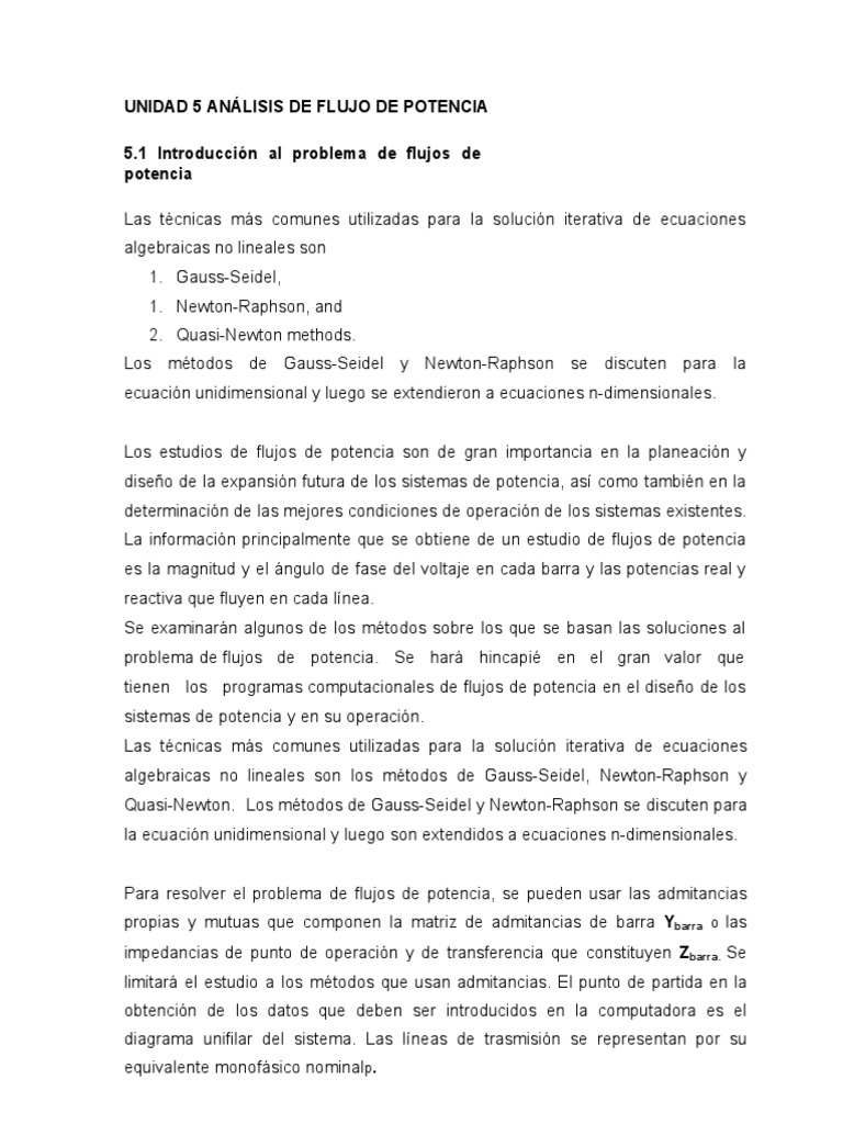 Unidad 5 Análisis de Flujo de Potencia | PDF | Energia electrica ...