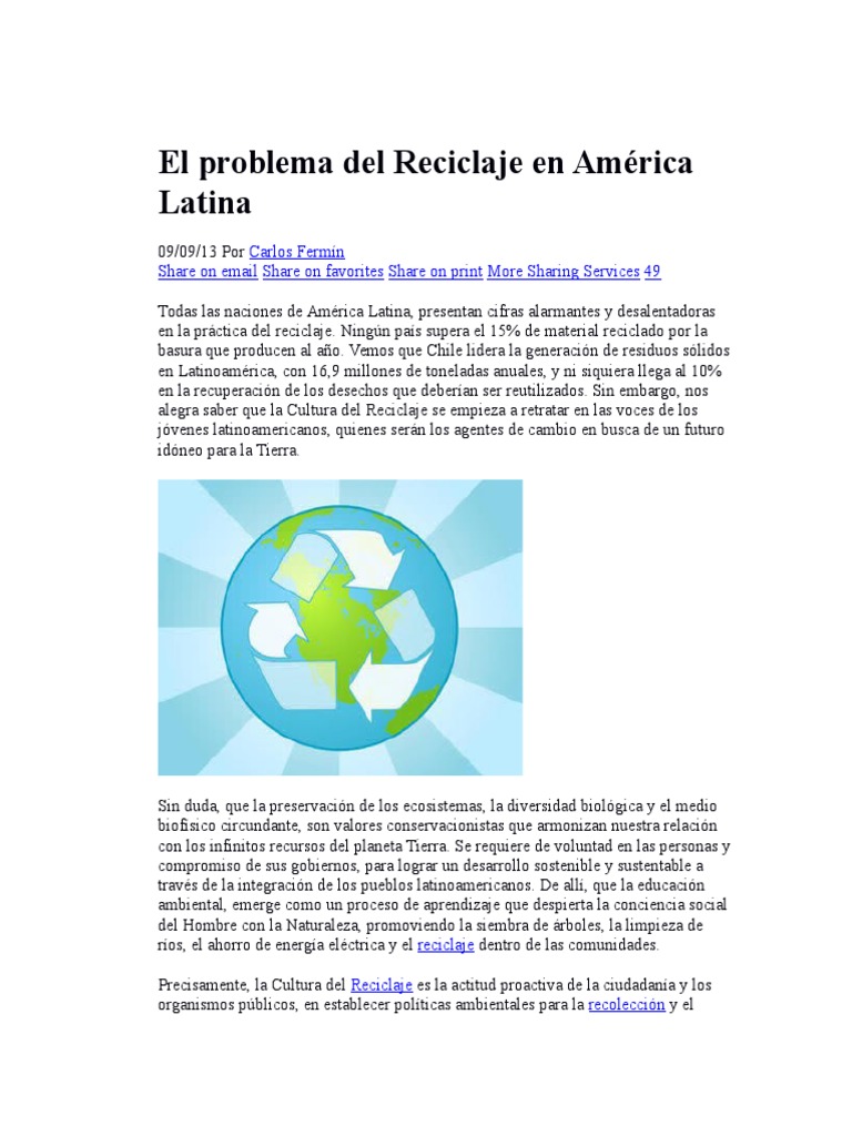 El Problema Del Reciclaje en América Latina | PDF | Reciclaje | Residuos