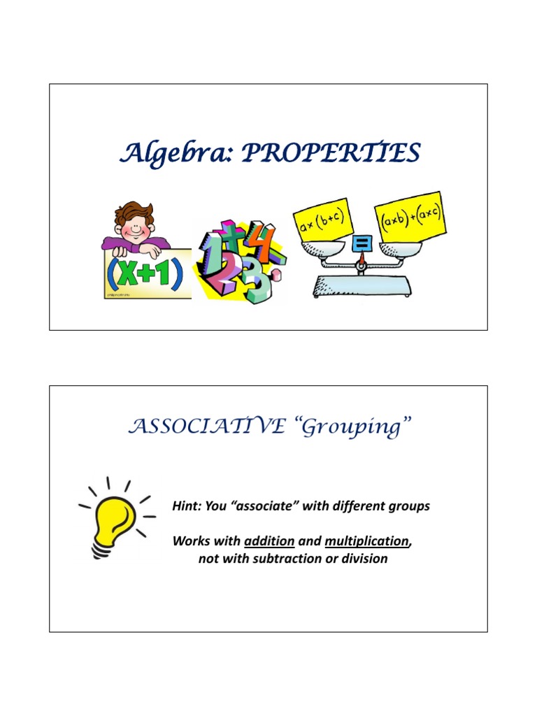 Algebra: PROPERTIES: ASSOCIATIVE "Grouping" | PDF | Division ...