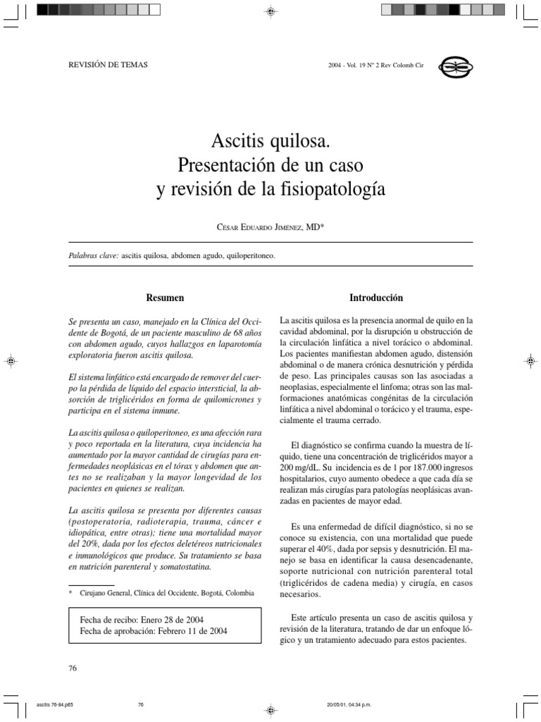 Ascitis Quilosa: Caso y Revisión Clínica | PDF | Sistema linfático ...