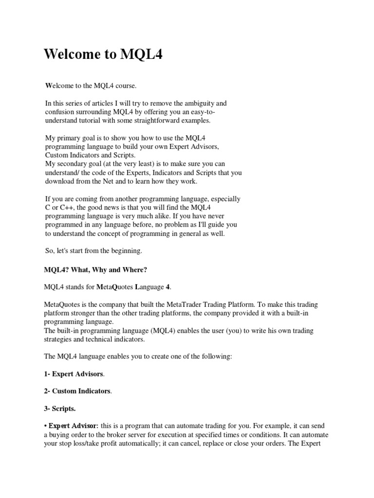 Welcome To MQL4 | PDF | Source Code | Scripting Language