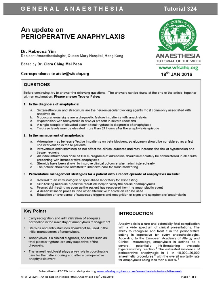 An Update On Perioperative Anaphylaxis (11!04!2016) | PDF | Allergy ...