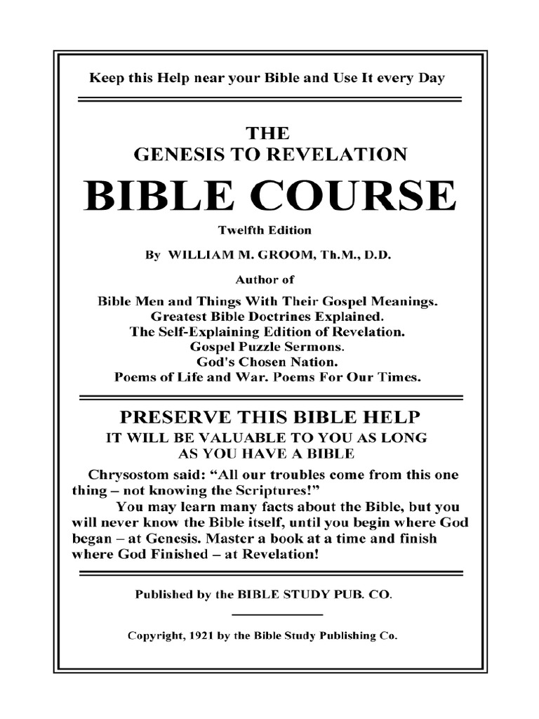 THE GENESIS TO REVELATION BIBLE COURSE (Revised Edition) PDF | PDF
