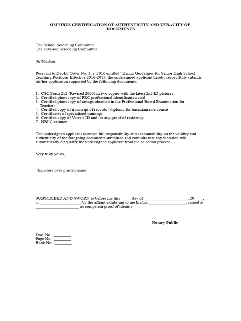 Omnibus Certification | PDF