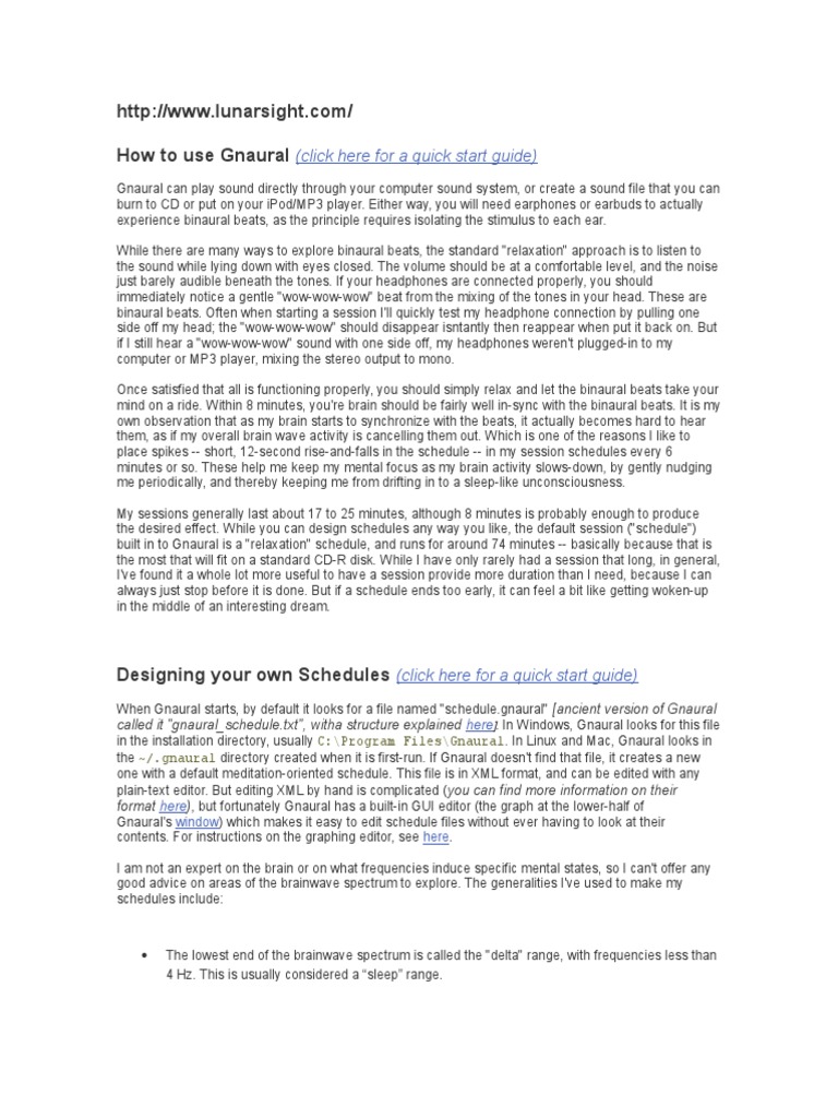 How To Use Gnaural: (Click Here For A Quick Start Guide) | PDF