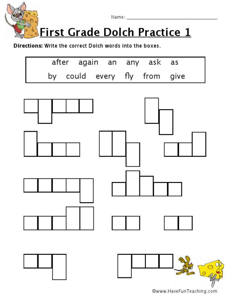 First Grade Dolch Practice 1: After Again An Any Ask As by Could Every ...