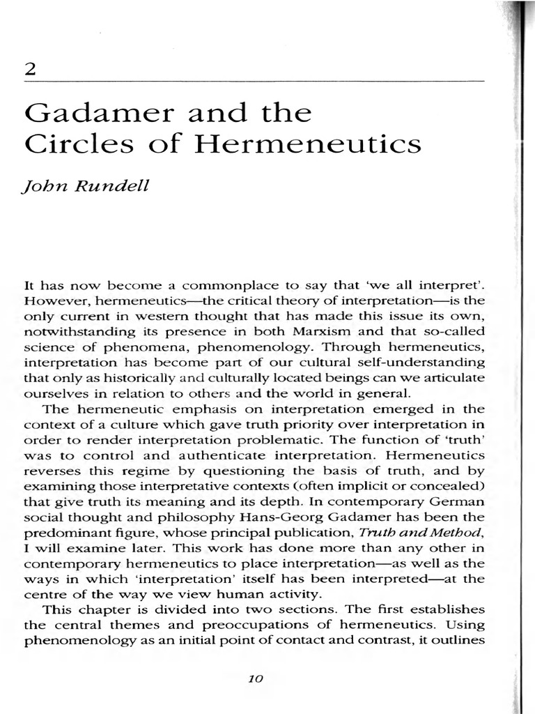 Rundell - 1995 - Gadamer and The Circles of Hermeneutics | PDF ...