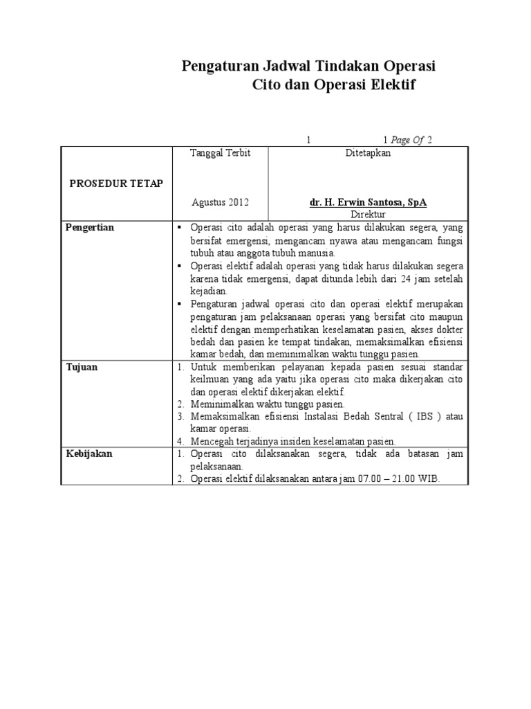 SPO Operasi Cito Dan Elektif | PDF | Kesehatan Holistik