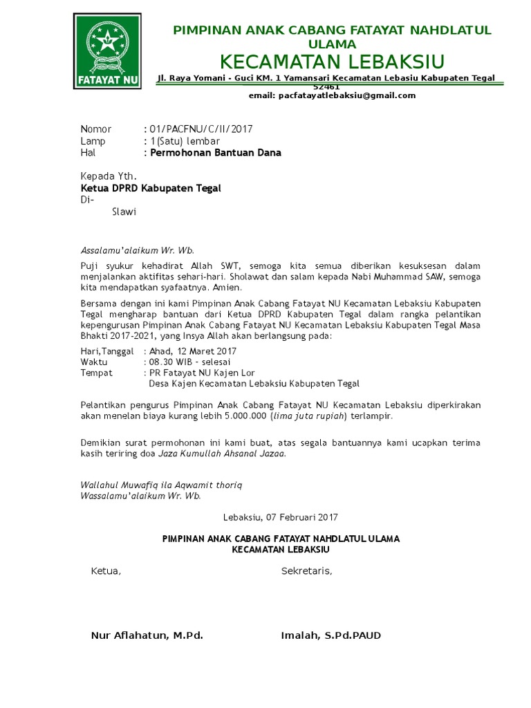 Proposal Pelantikan Fatayat NU Lebaksiu | PDF | Kesehatan Holistik