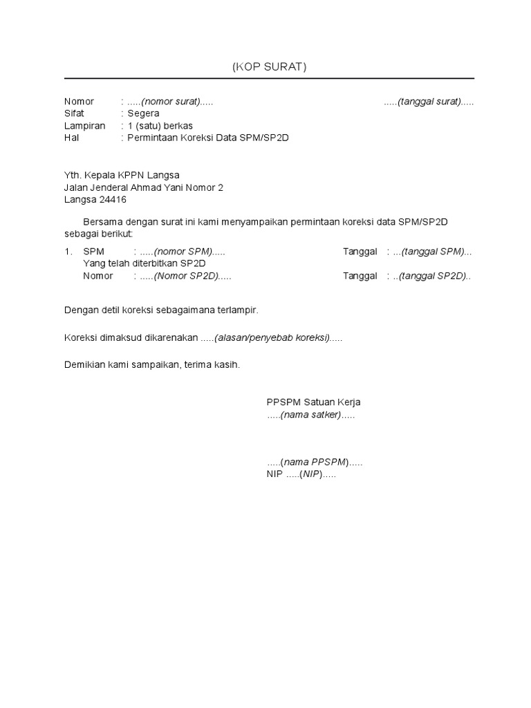 (BLANGKO) Surat Permohonan Koreksi SPM | PDF