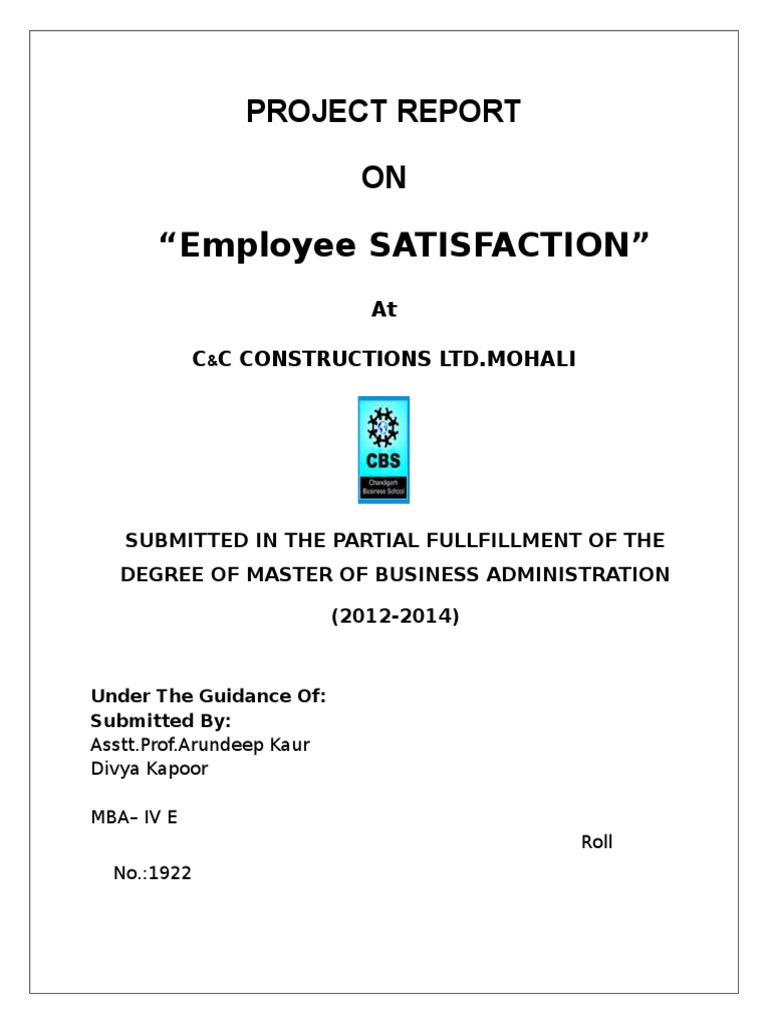 Project Report On Employee Satisfaction | PDF | Job Satisfaction ...