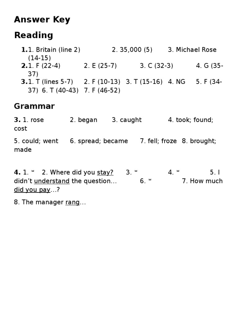 Answer Key Reading Unit 3 | PDF