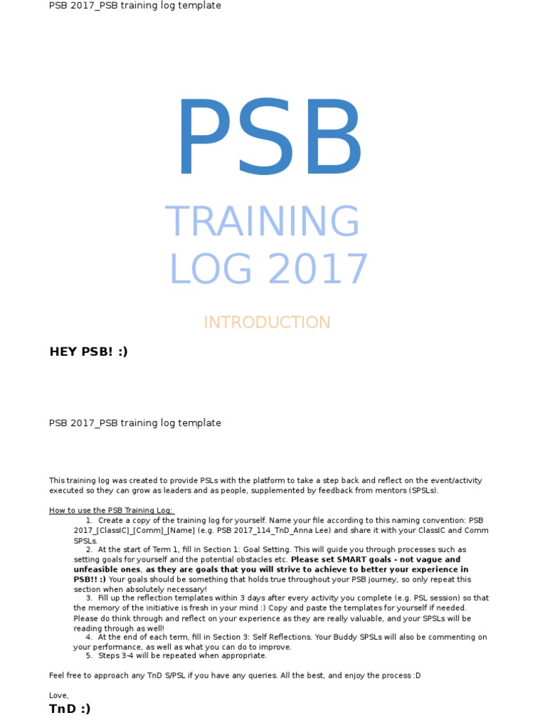 Training LOG 2017: Hey PSB!:) | PDF | Goal | Mentorship