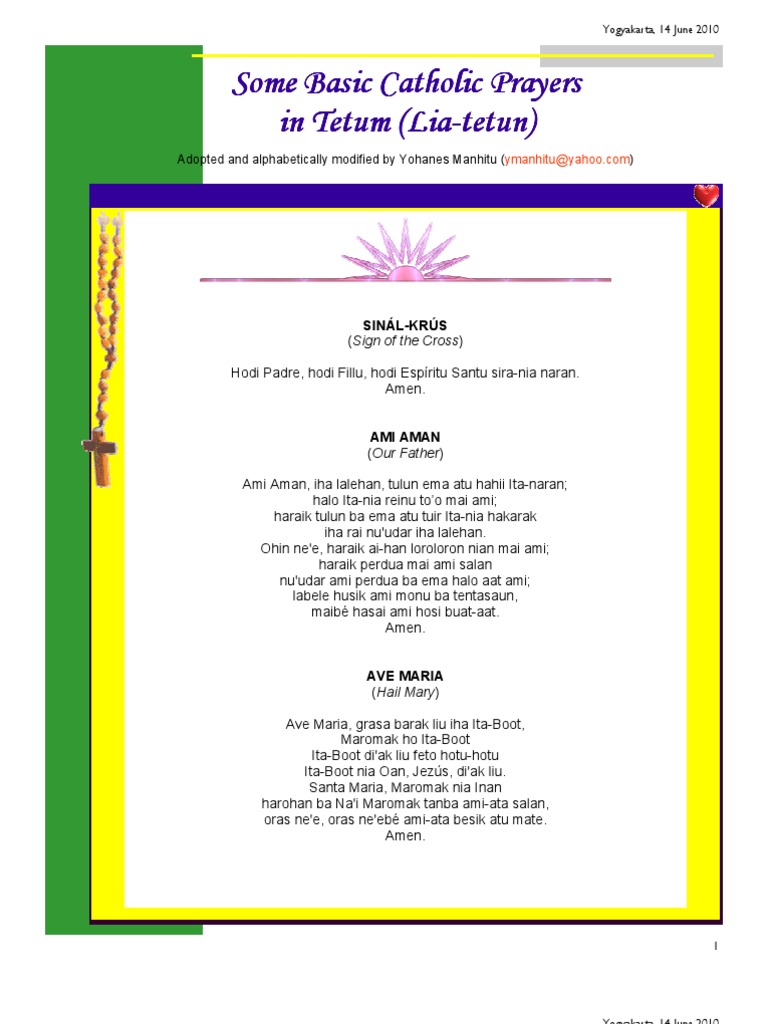 Basic Catholic Prayers in Tetum | PDF
