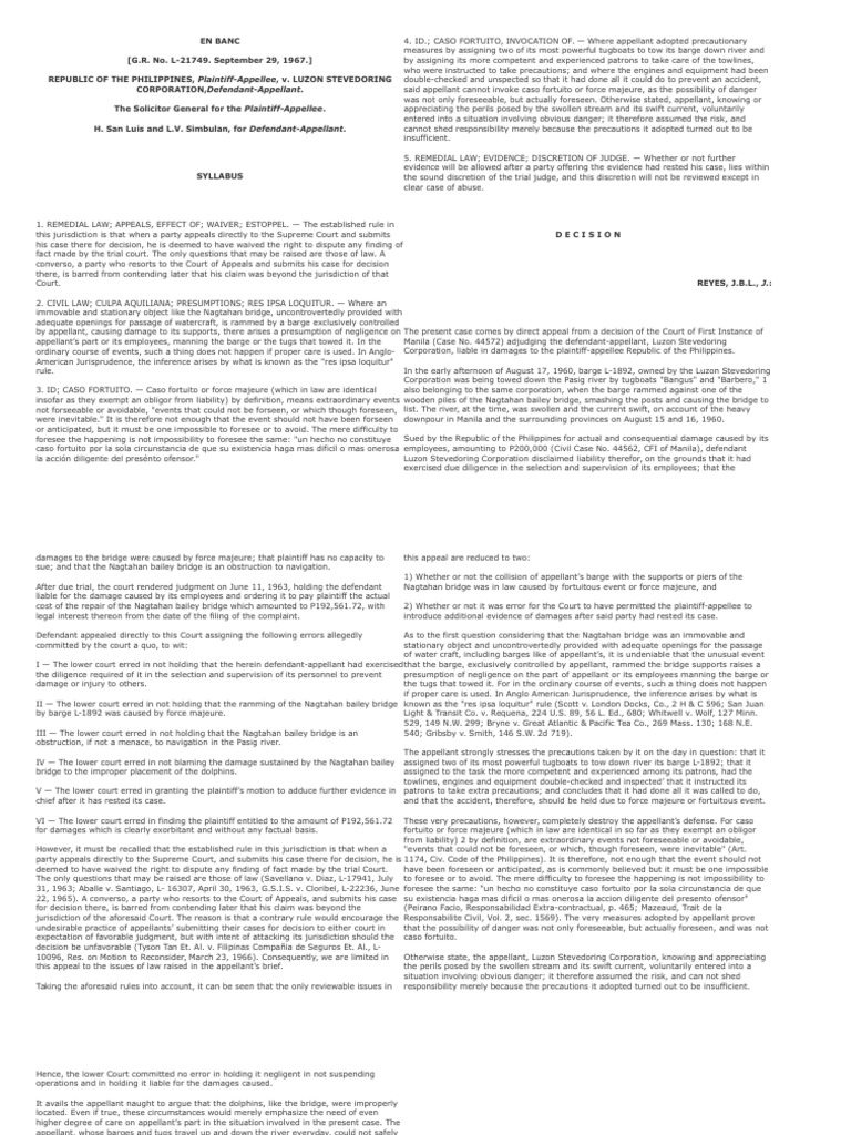 Luzon Stevedoring Corp. Liability Case | PDF | Negligence | Lawsuit