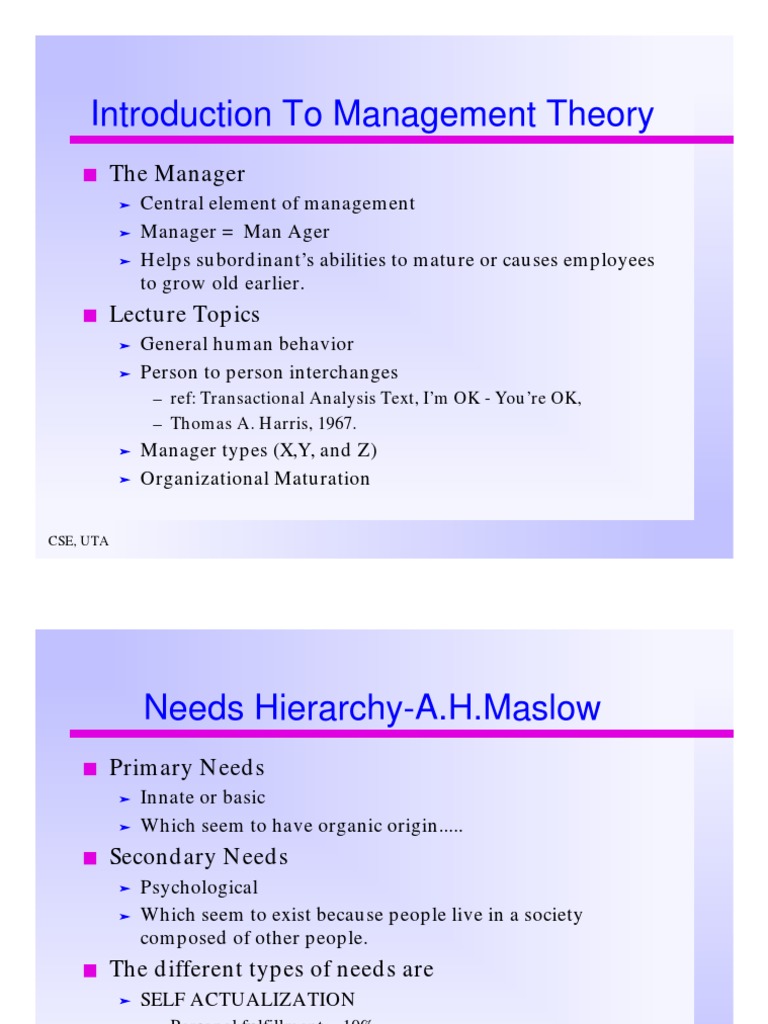 Slides - Introduction To Management Theory | PDF | Self Actualization ...