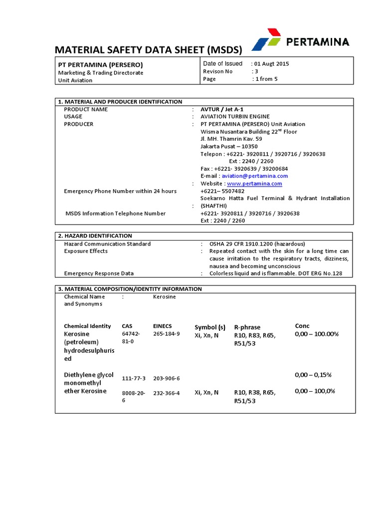 Avtur Msds | PDF | Dangerous Goods | Flammability
