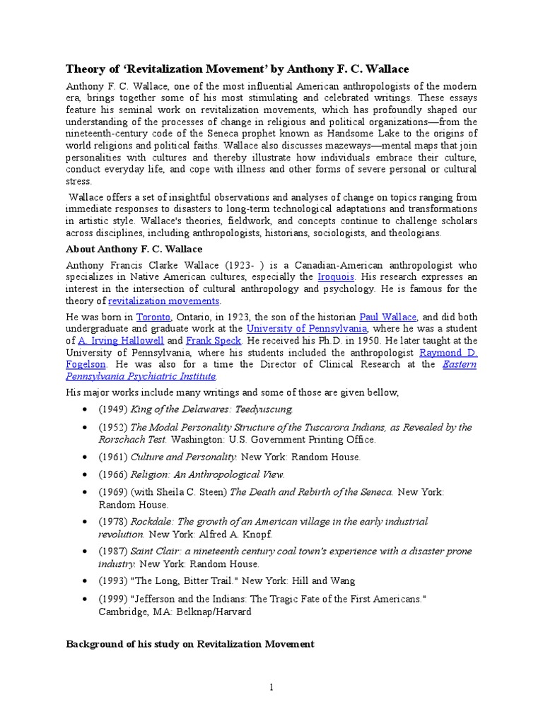 On The Theory of Revitalization by by Anthony F. C. Wallace | PDF ...