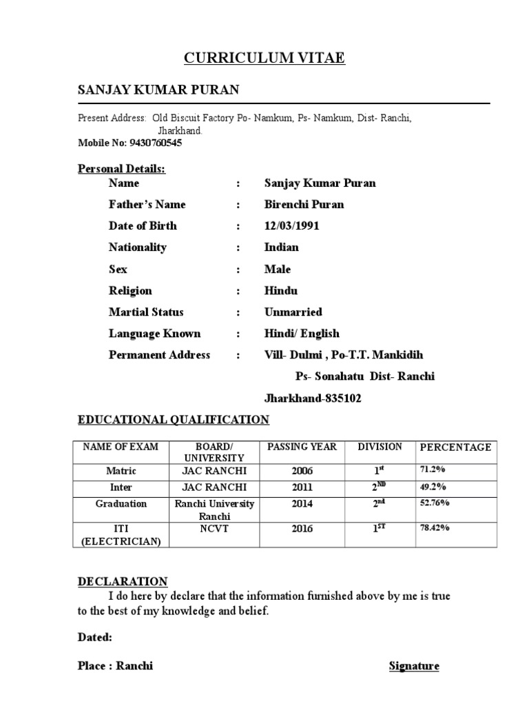 Curriculum Vitae: Sanjay Kumar Puran | PDF