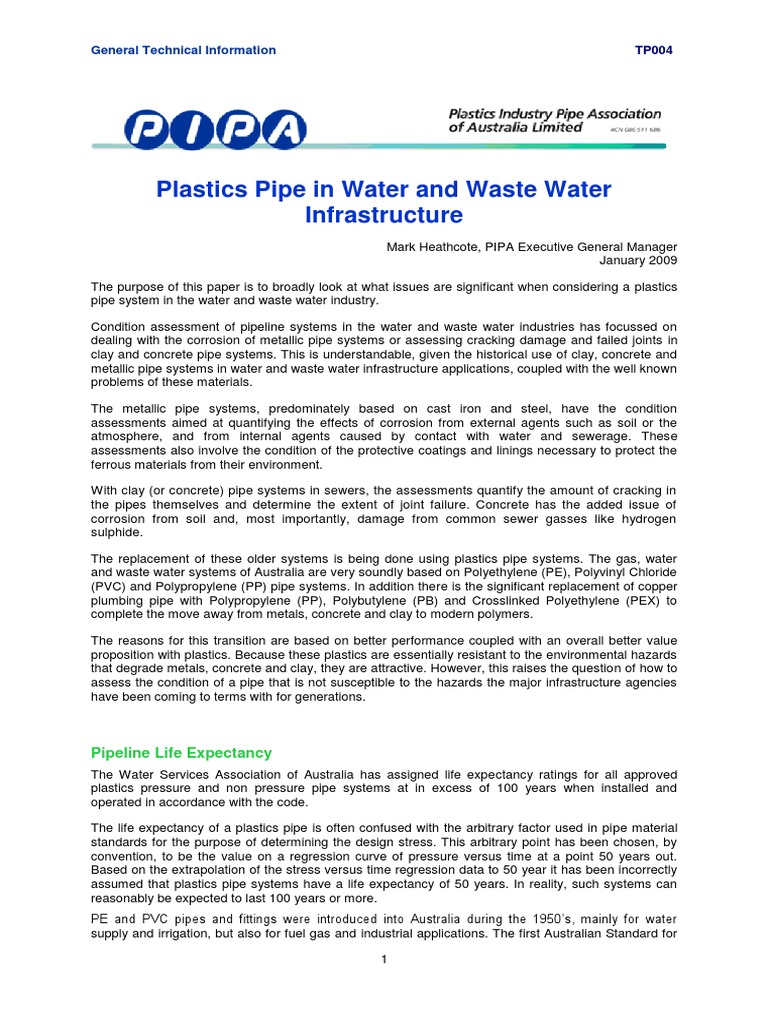 Plastics Pipe in Water and Waste Water Infrastructure: General ...